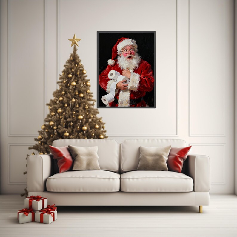 Christmas Santa Bathroom Poster, Classic Brush Look, Playful Night ...