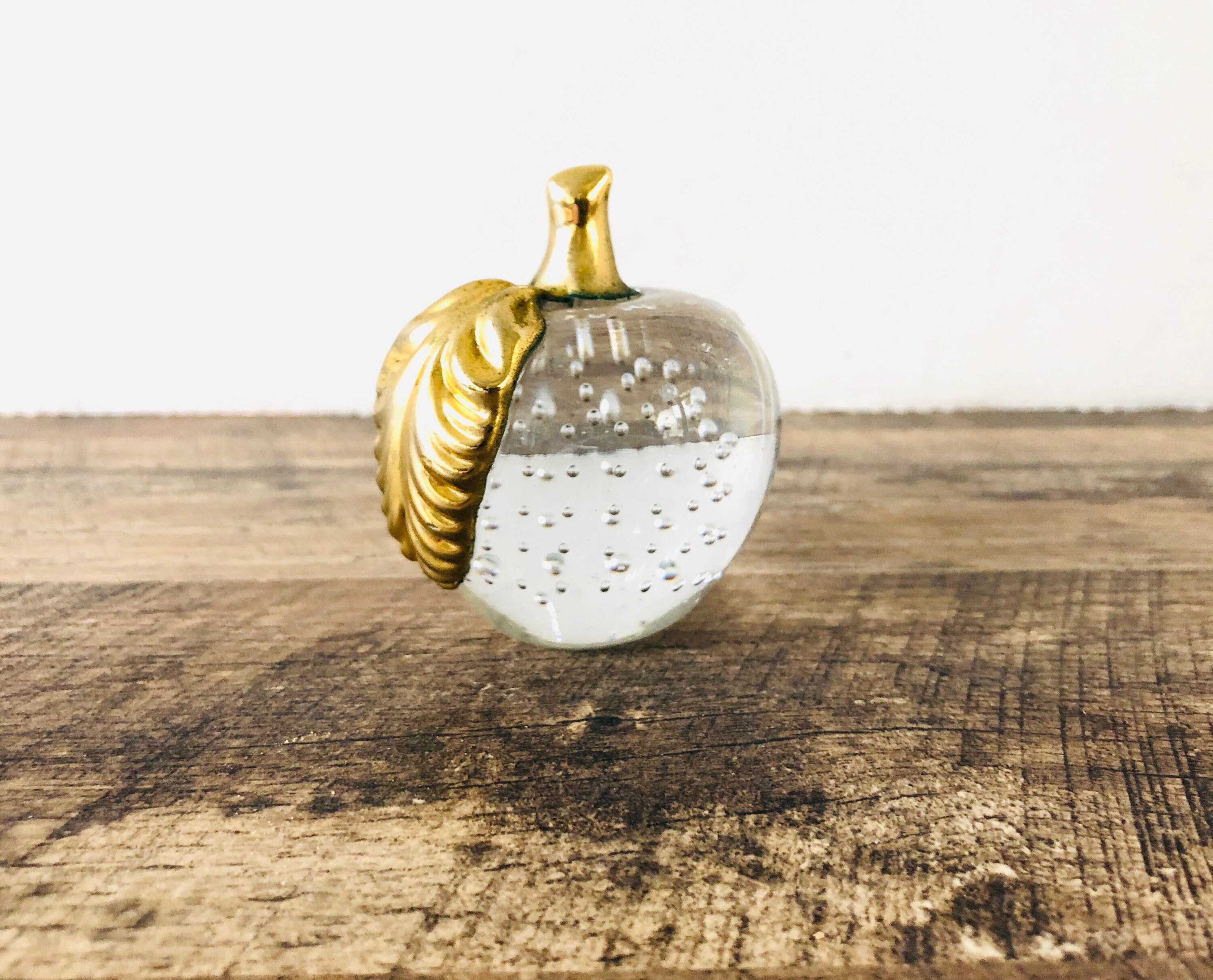 GLASS Apple Paperweight with gold leaf glass apple figurine | Etsy