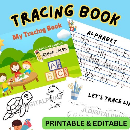 Tracing Book Editable & Printable - Etsy