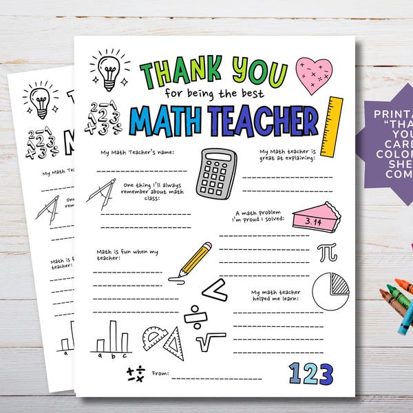 Math Teacher Thank You Card - Etsy