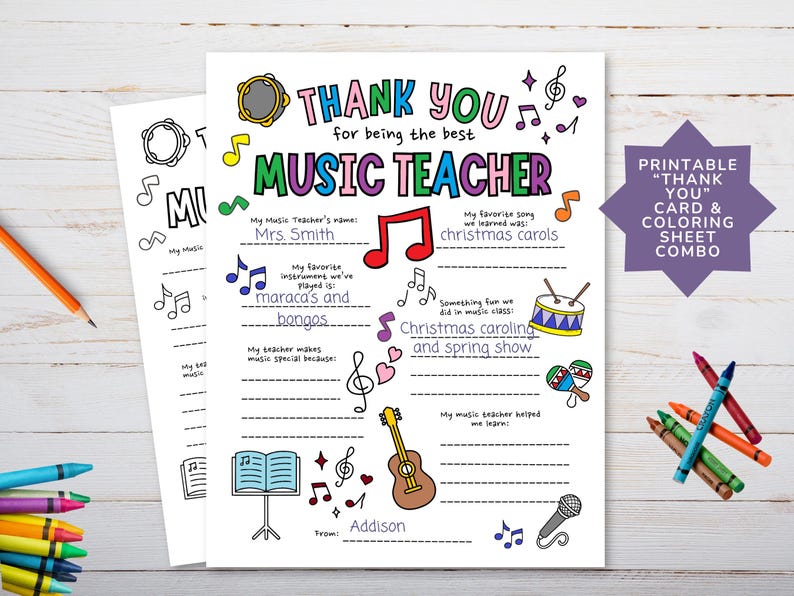 Music Teacher Appreciation Week Printable Coloring Page Card, Teacher ...