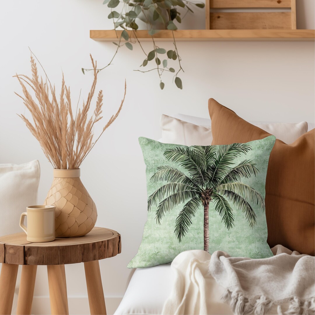 Palm Tree Pillow Cover, Coastal Throw Pillow Case, Beach House ...