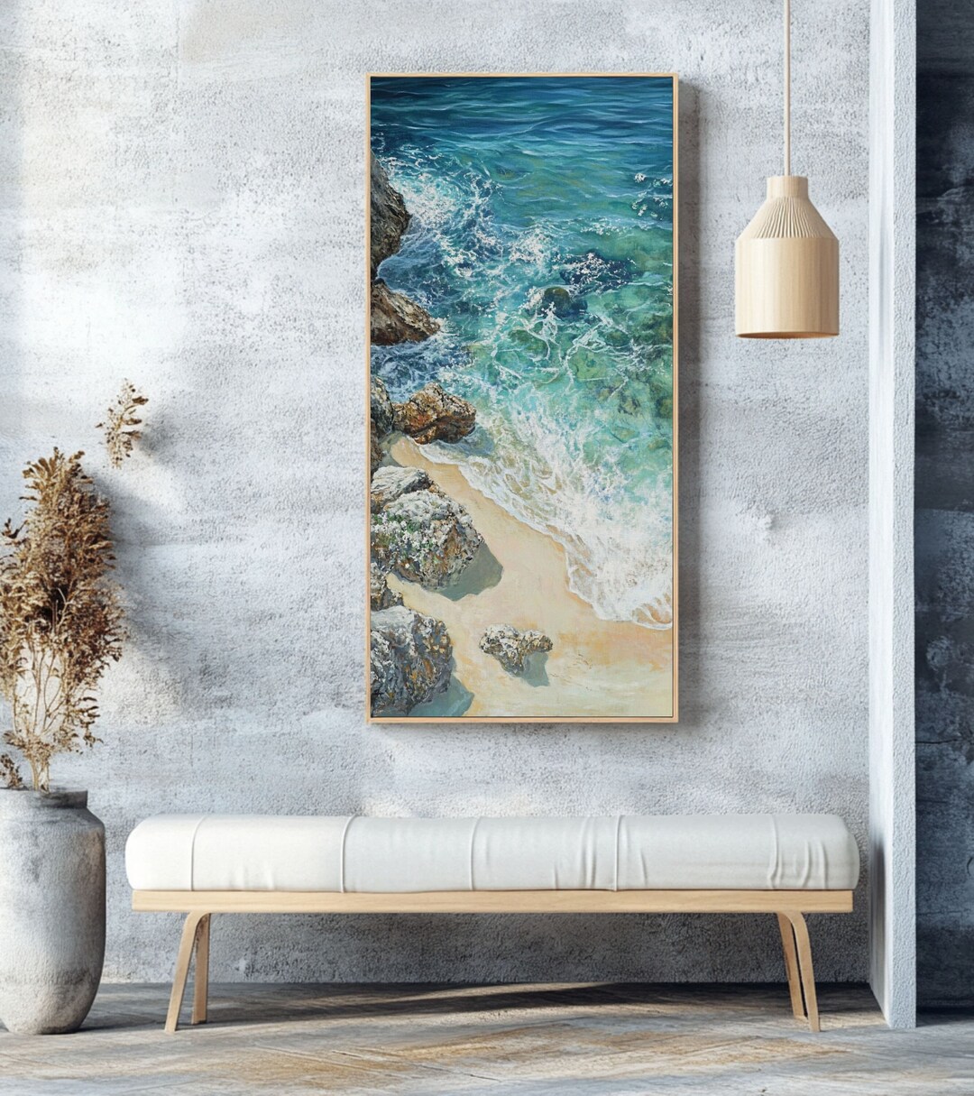 Coastal Ocean Shore Canvas Art, Coastal Wall Decor Vertical Narrow ...