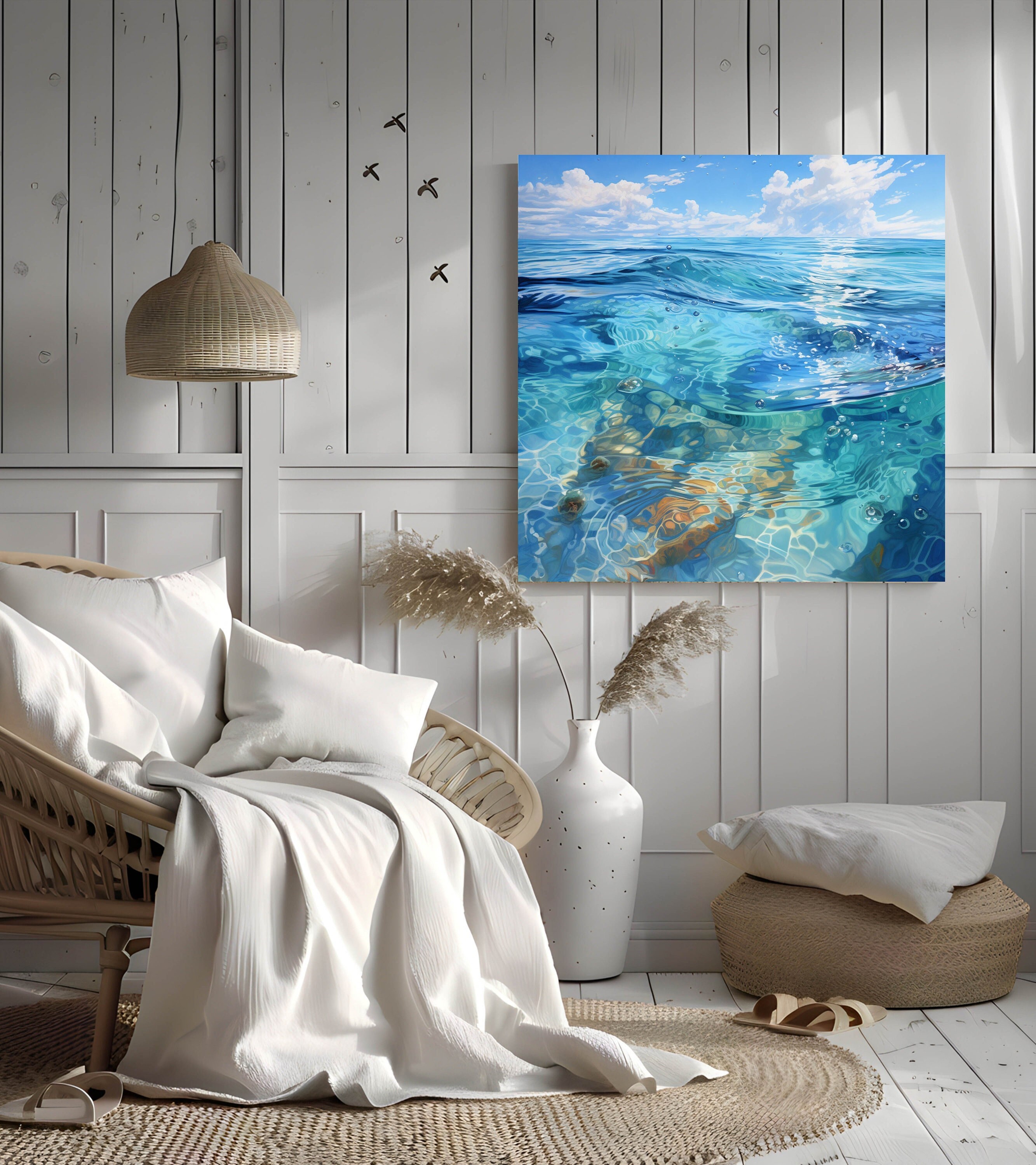 Aqua Blue Ocean Water Coastal Canvas Wall Art Prints, Ocean Water Wall ...