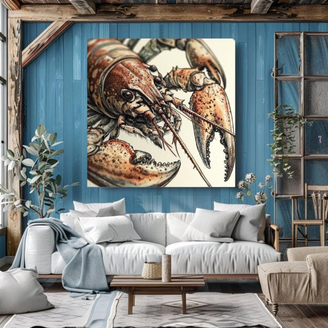 Vintage Lobster Wall Canvas, Beachy Wall Art, Christmas Gift, Ocean ...