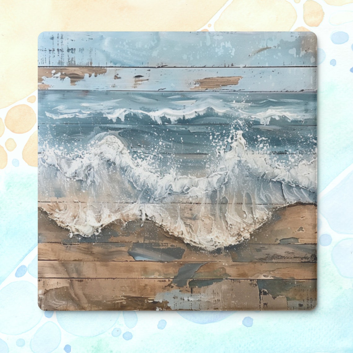 Rustic Ocean Waves Coastal Coasters Set of 4, Nautical Beach Kitchen ...