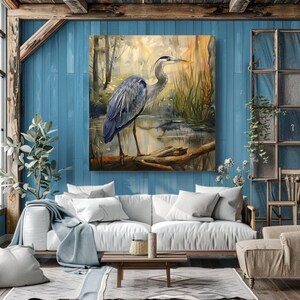 Vintage Rustic Watercolor Heron Canvas, Coastal Beach Wall Art ...