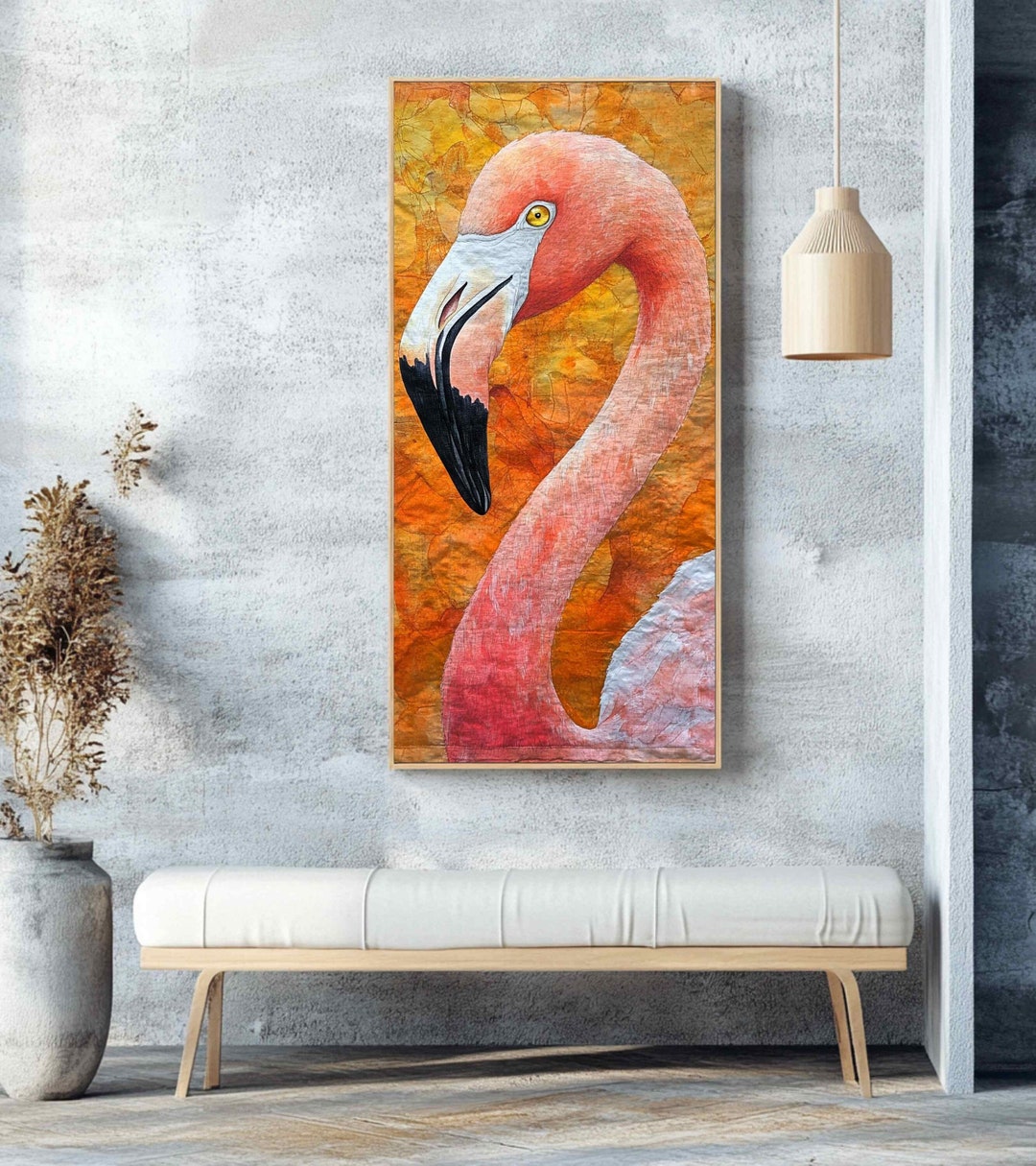 Vibrant Pink Flamingo Tall Canvas Art, Vertical Flamingo Painting ...