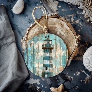 Beach Aqua Lighthouse Ornament, Coastal-themed Back-to-back Print ...