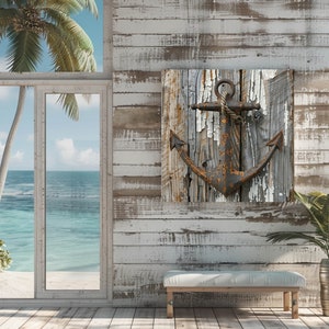 Anchor on Weathered Wood Canvas Wall Art Prints, Coastal Beach House ...