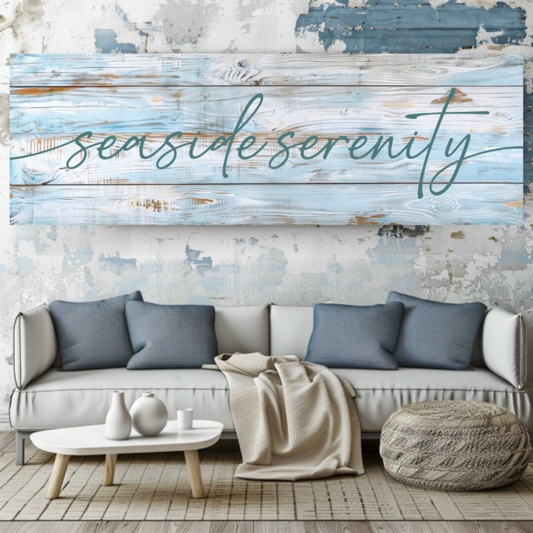 Light White Aqua Seaside Serenity Panoramic Canvas Wall Art Prints ...
