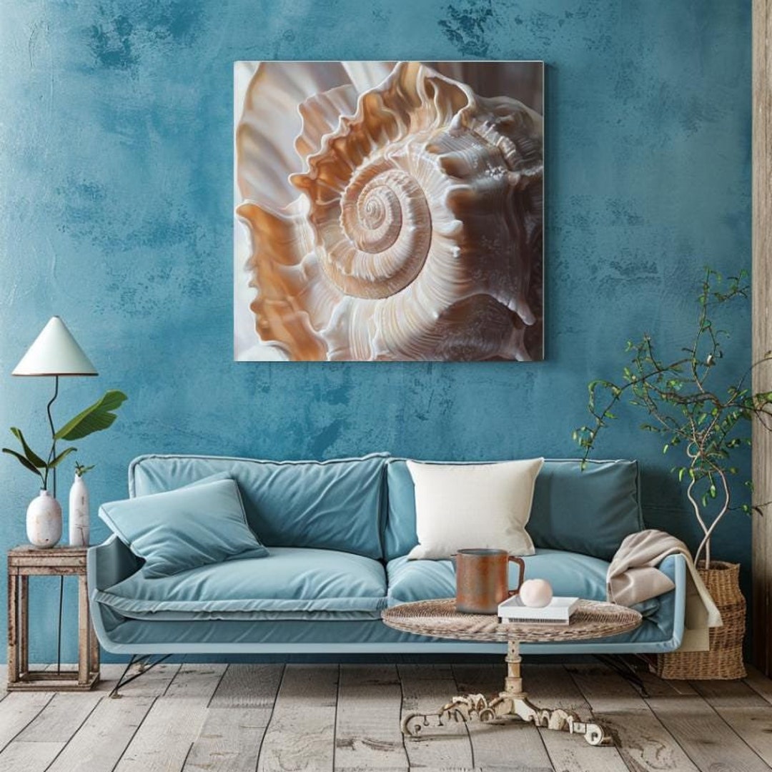 Beige Sea Shell Canvas, Coastal Wall Art, Christmas Gift for Grandma ...