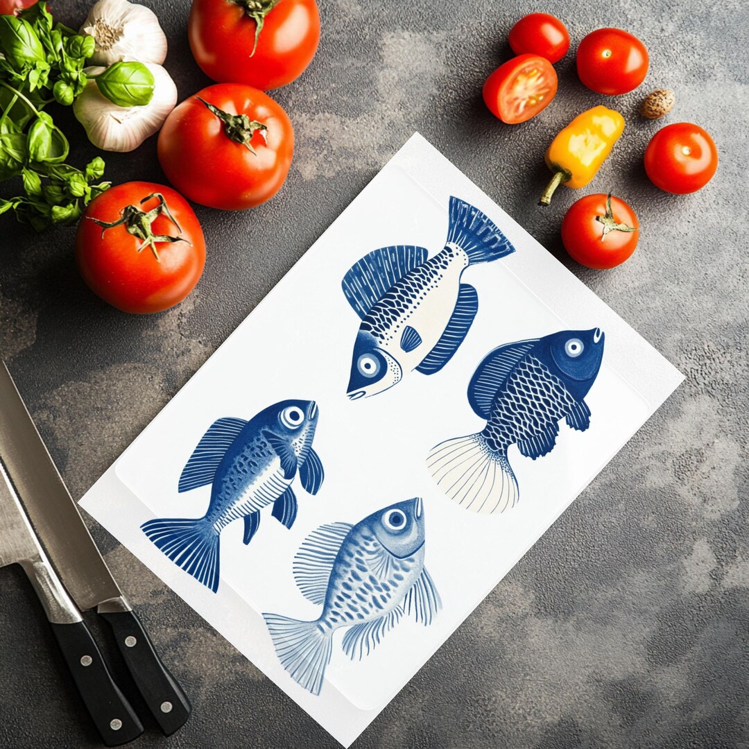 Coastal Fish Design Chopping Board, Nautical Countertop Kitchen Decor ...