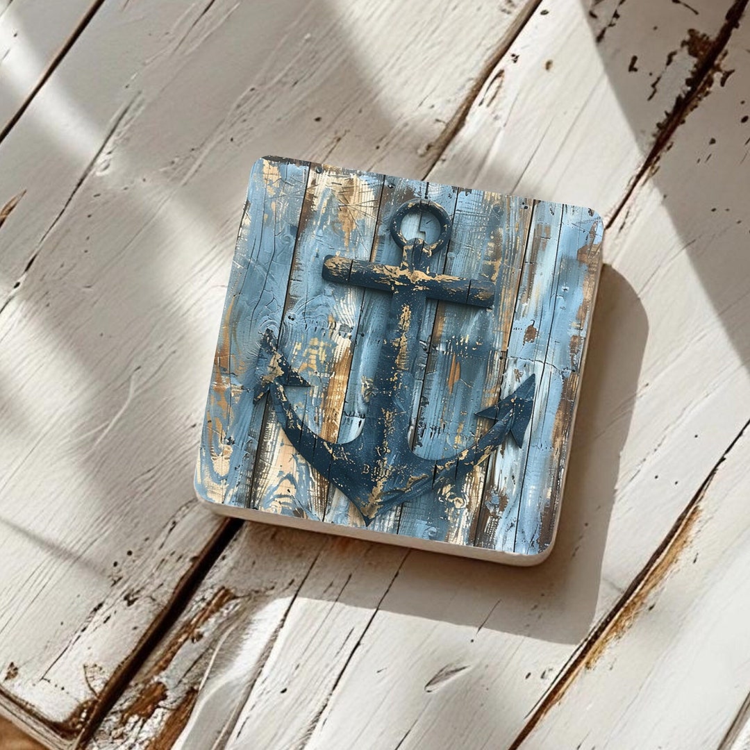 Rustic Anchor Coastal Coasters Set of 4, Beach House Coastal ...