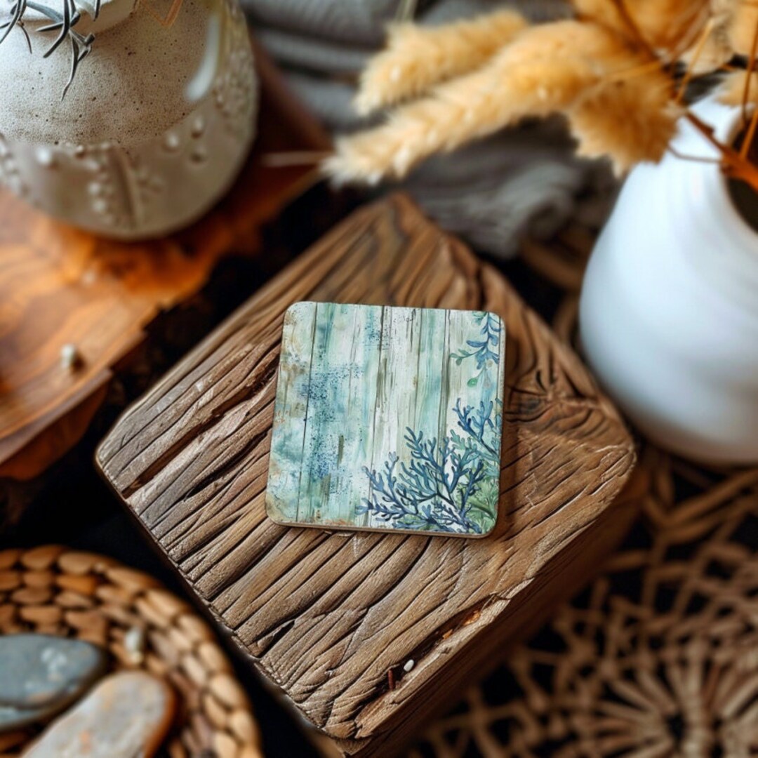 Coral Reefs Print Coastal Coasters Set of 4, Beach House Coastal ...