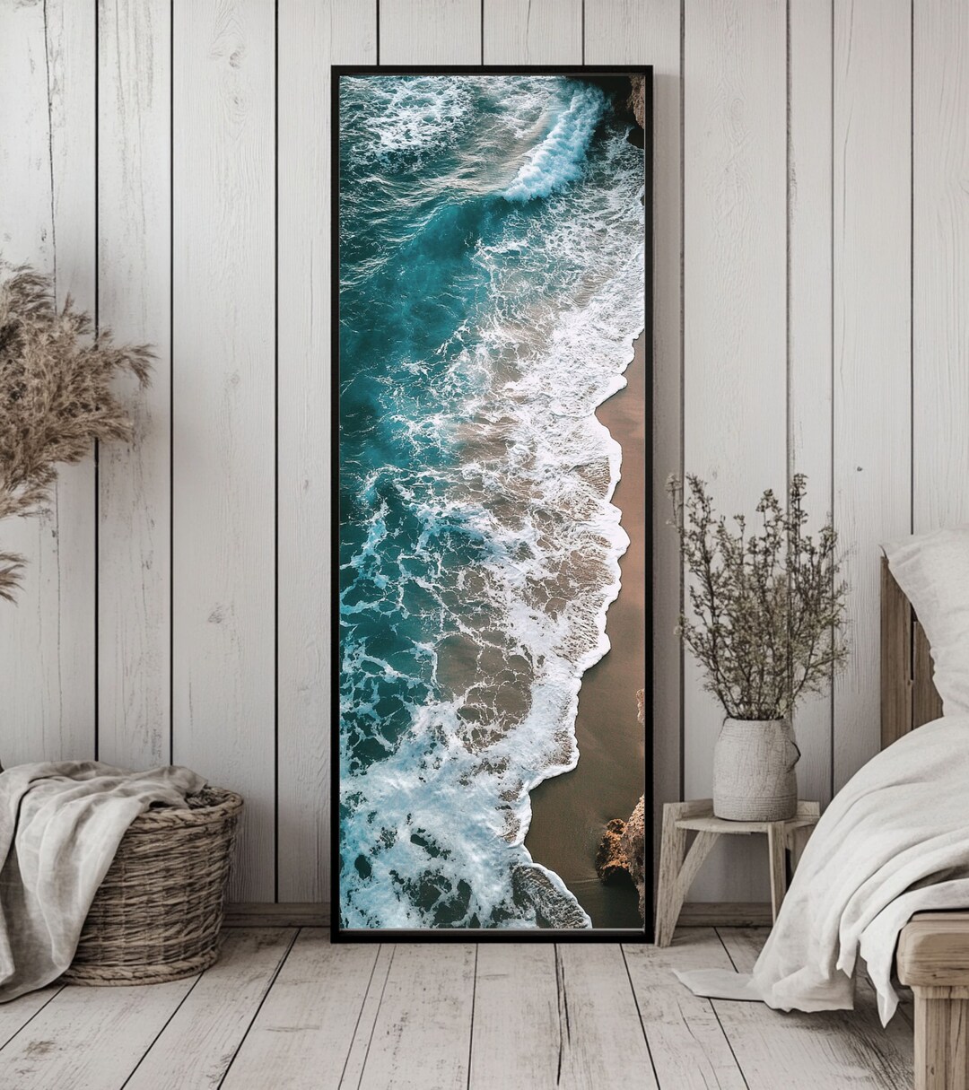 Ocean Shore Canvas Art, Modern Coastal Wall Decor Vertical Narrow Print ...