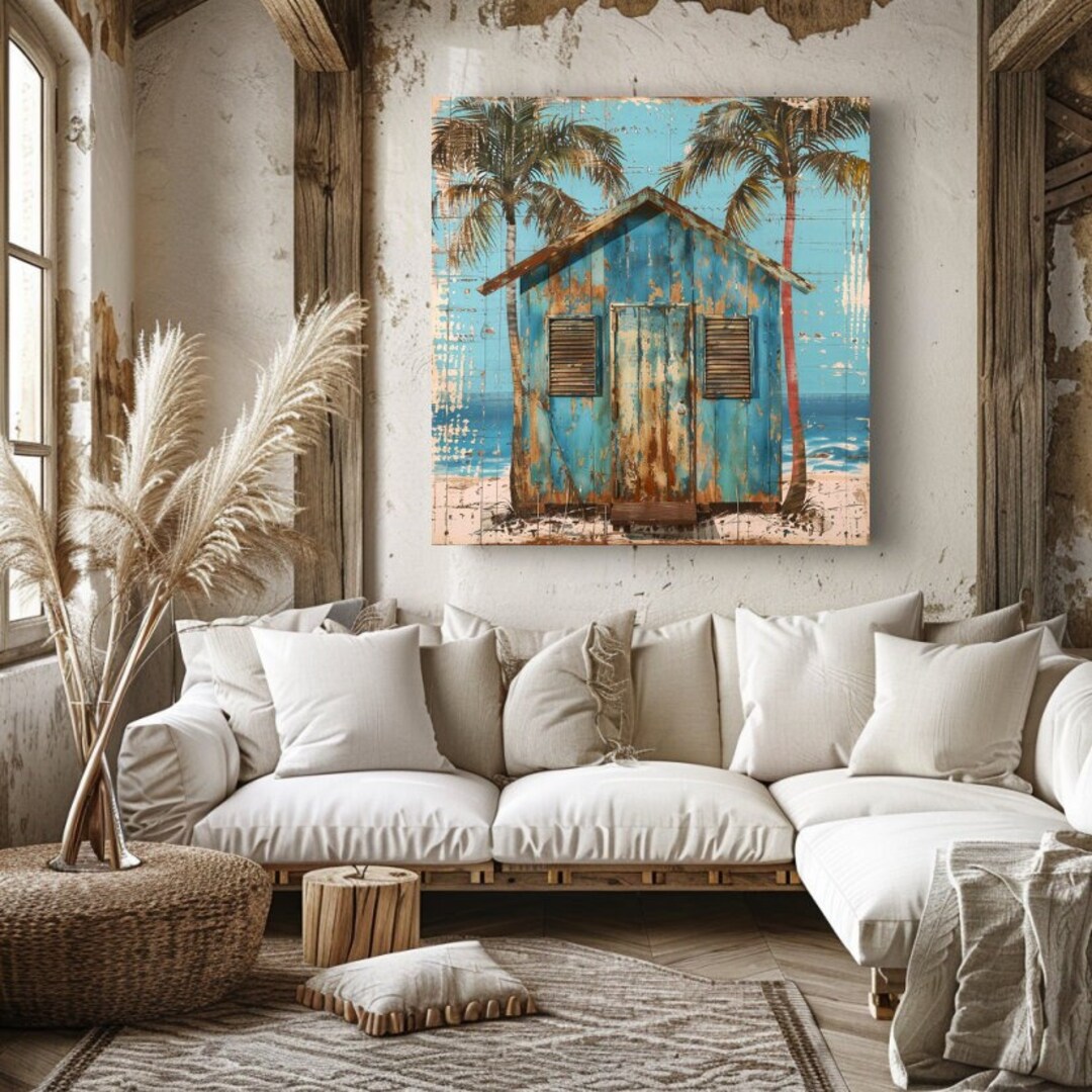 Rustic Distressed Beach House Canvas Wall Art Prints, Weathered Coastal ...