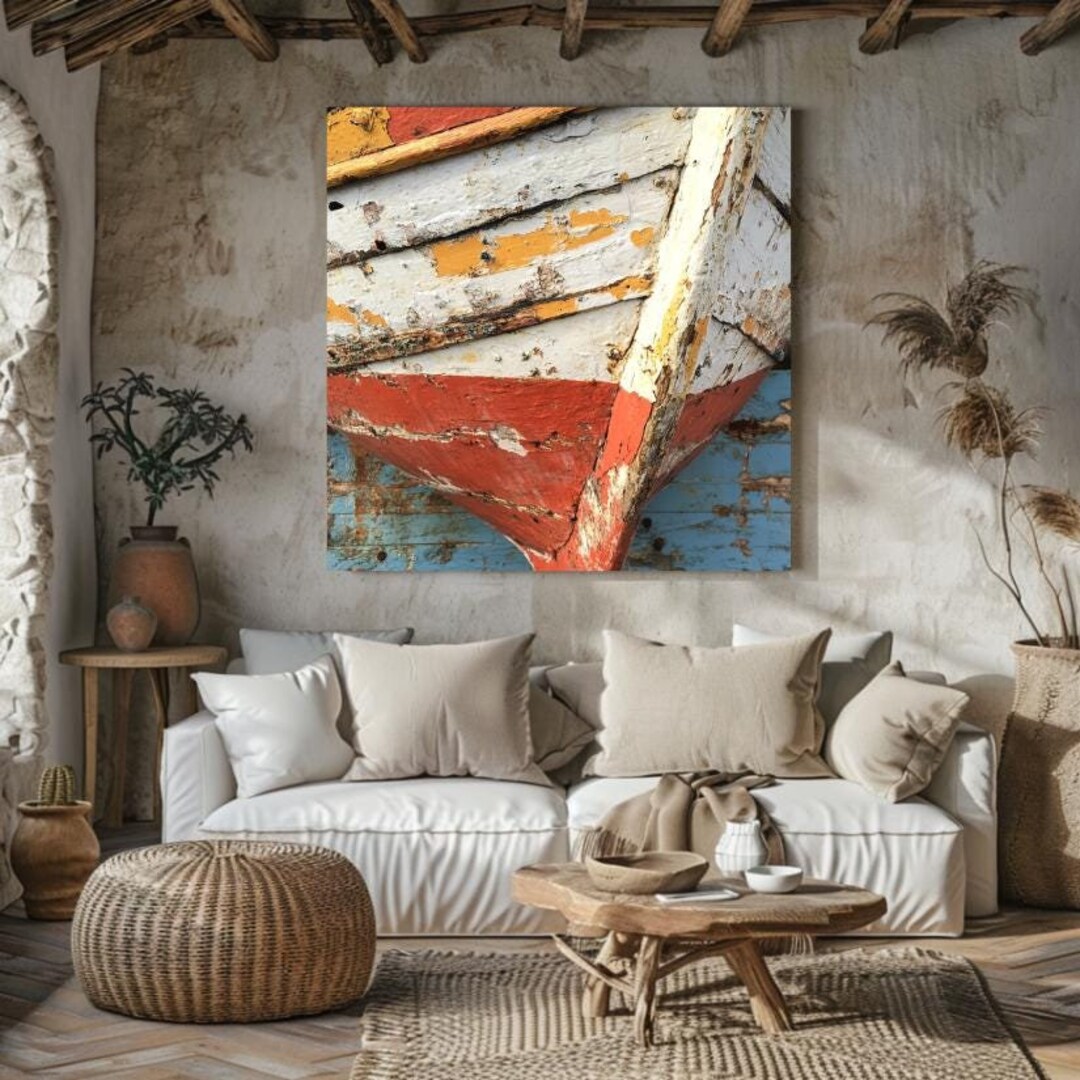 Rustic Boat Coastal Canvas, Beachy Wall Art, Beach House Decor, Above ...