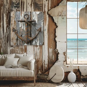 Anchor on Weathered Wood Canvas Wall Art Prints, Coastal Beach House ...
