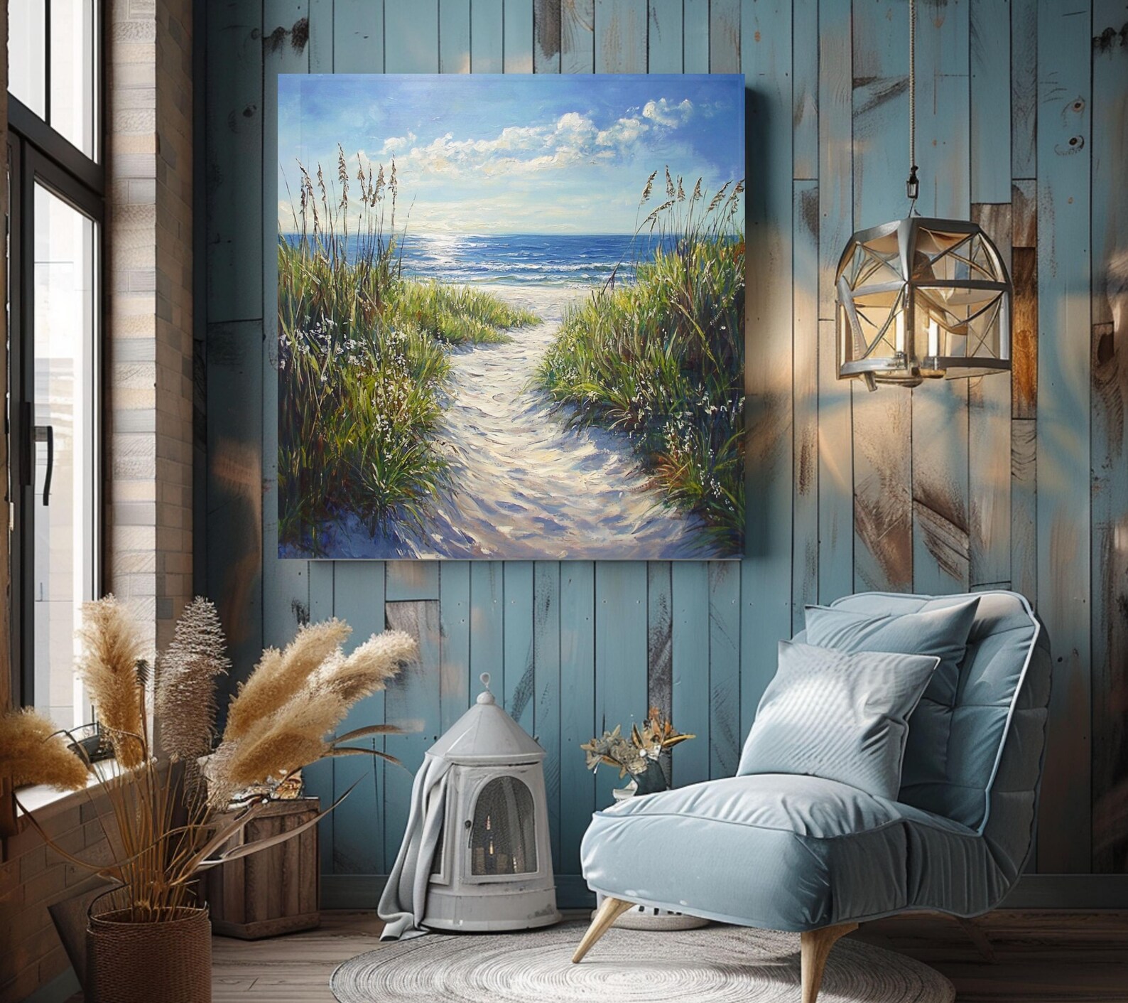 Coastal Wall Art, Beach Shore Pathway Canvas Wall Art, Serene Ocean ...