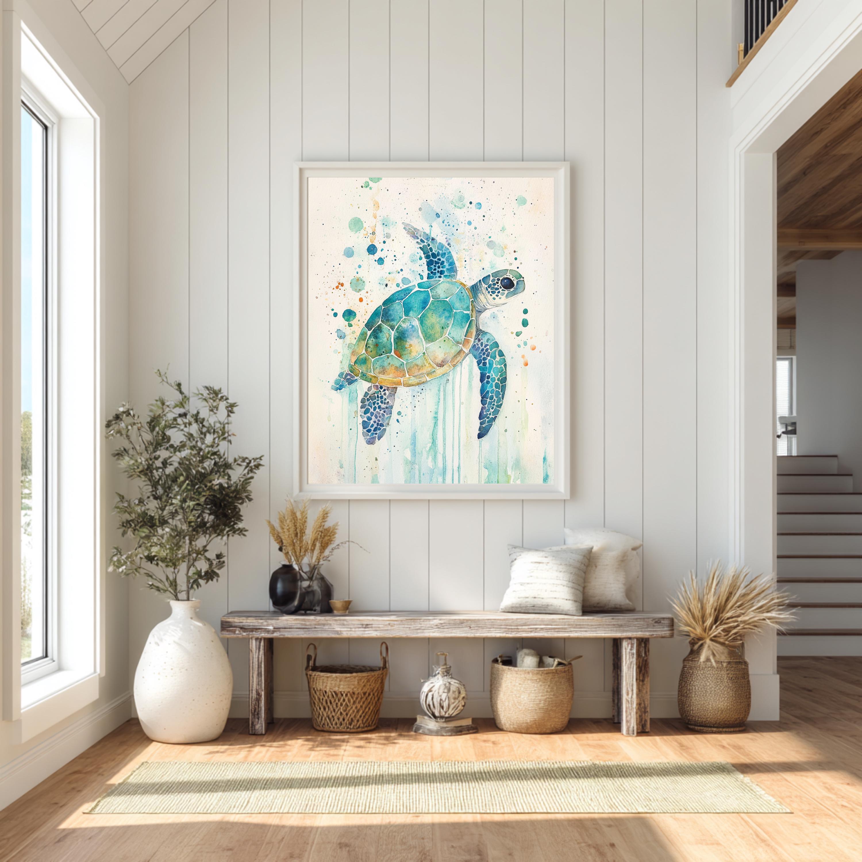 Watercolor Sea Turtle Wall Art, Coastal Sea Life Print, Ocean Wildlife ...