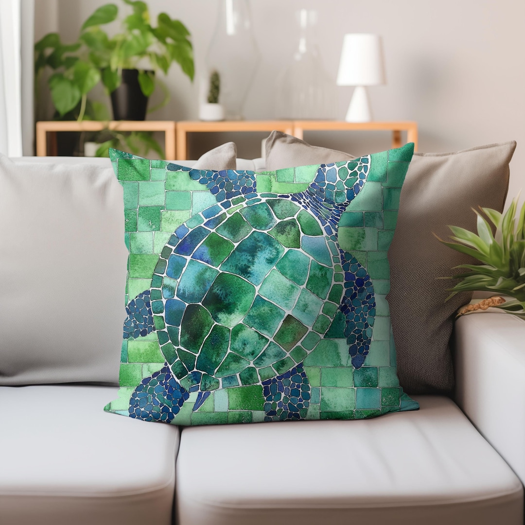 Sea Turtle Printed Pillow, Turtle Design Pillowcase, Nautical Beach ...