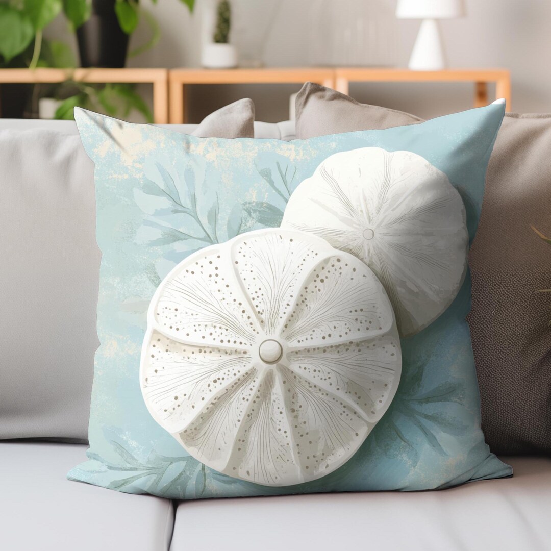 White Sand Dollar Pillow, Beachy Cushion Cover, Ocean-inspired Throw ...