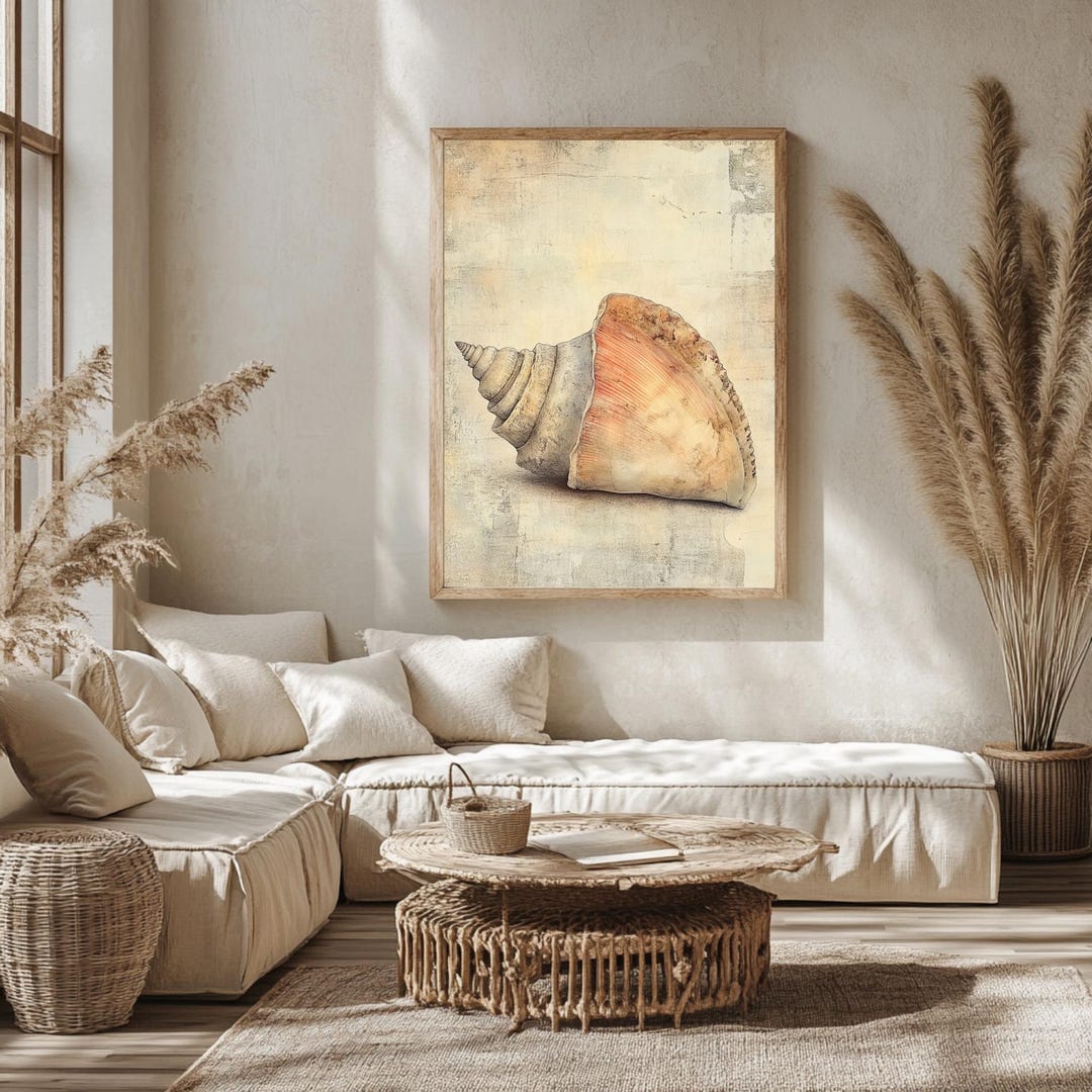 Conch Shell Wall Art, Coastal Canvas Print, Vintage Beach House Decor ...
