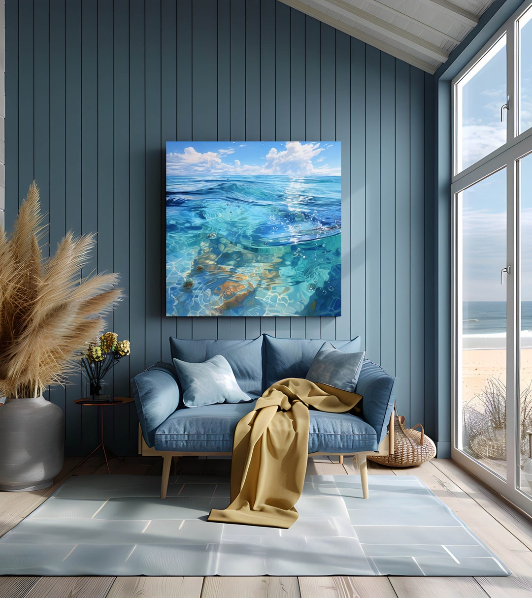 Aqua Blue Ocean Water Coastal Canvas Wall Art Prints, Ocean Water Wall ...