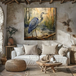 Vintage Rustic Watercolor Heron Canvas, Coastal Beach Wall Art ...