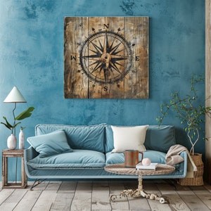 Weathered Wood Vintage Compass Canvas, Nautical Coastal Wall Art, Beach ...
