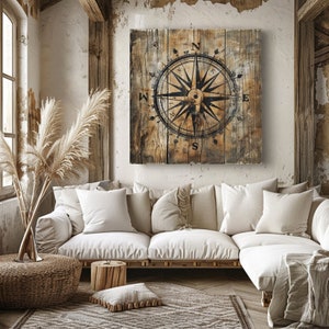 Weathered Wood Vintage Compass Canvas, Nautical Coastal Wall Art, Beach ...