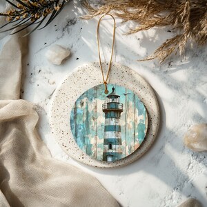 Beach Aqua Lighthouse Ornament, Coastal-themed Back-to-back Print ...
