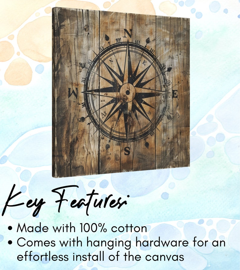 Weathered Wood Vintage Compass Canvas, Nautical Coastal Wall Art, Beach ...