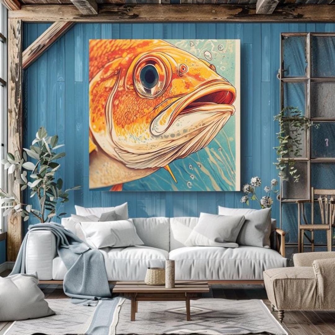 Ocean Fish Wall Canvas, Coastal Wall Art, Coastal Orange Fish Canvas ...