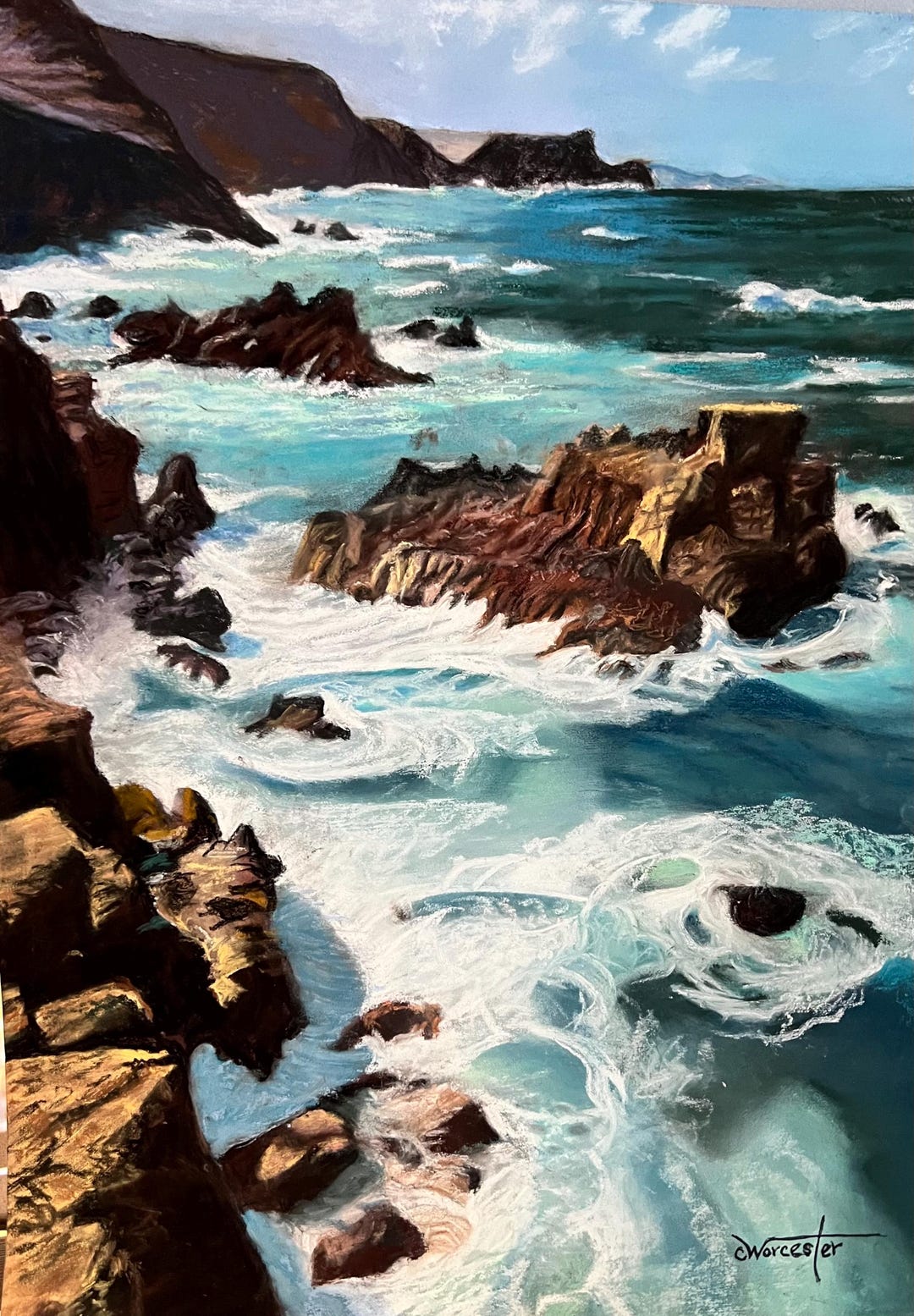 Original Pastel Painting / Ocean Turmoil / Ocean / Landscape / Rocky ...