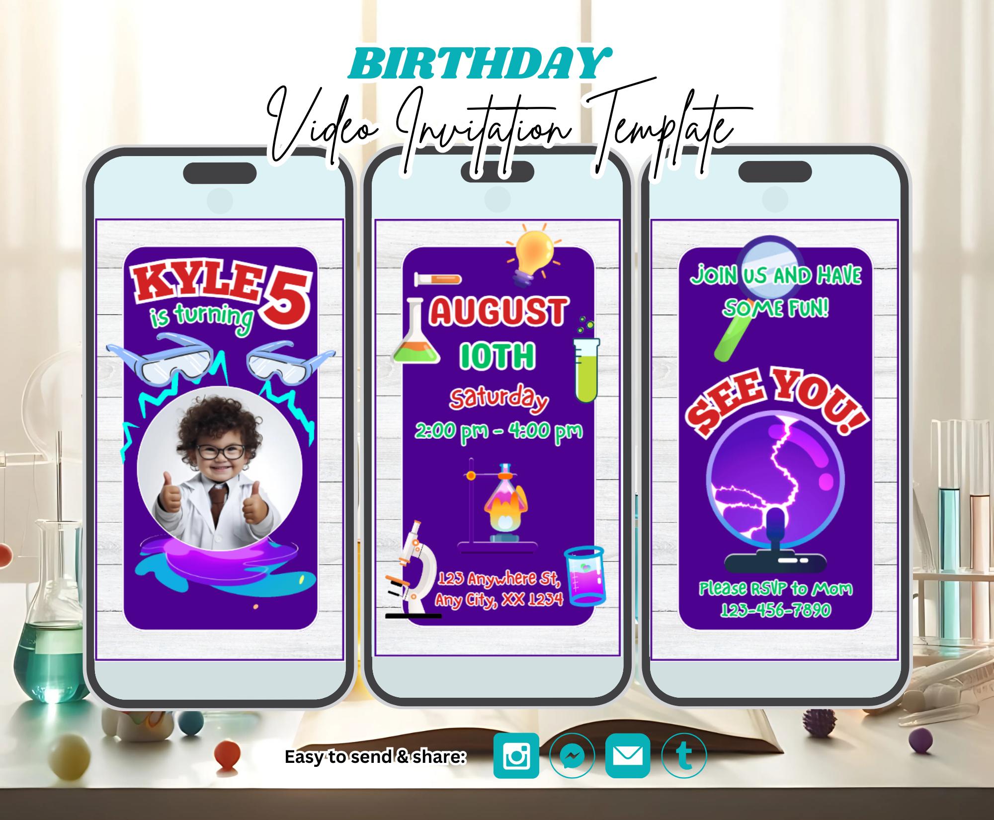 Science Party Invitation, Birthday Video Invitation, Science Birthday ...