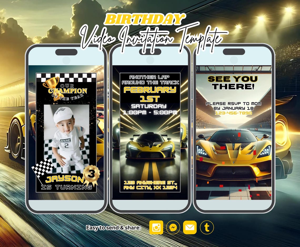 Race Car Birthday Invitation, Cars Invitation, Racing Invite, Canva ...