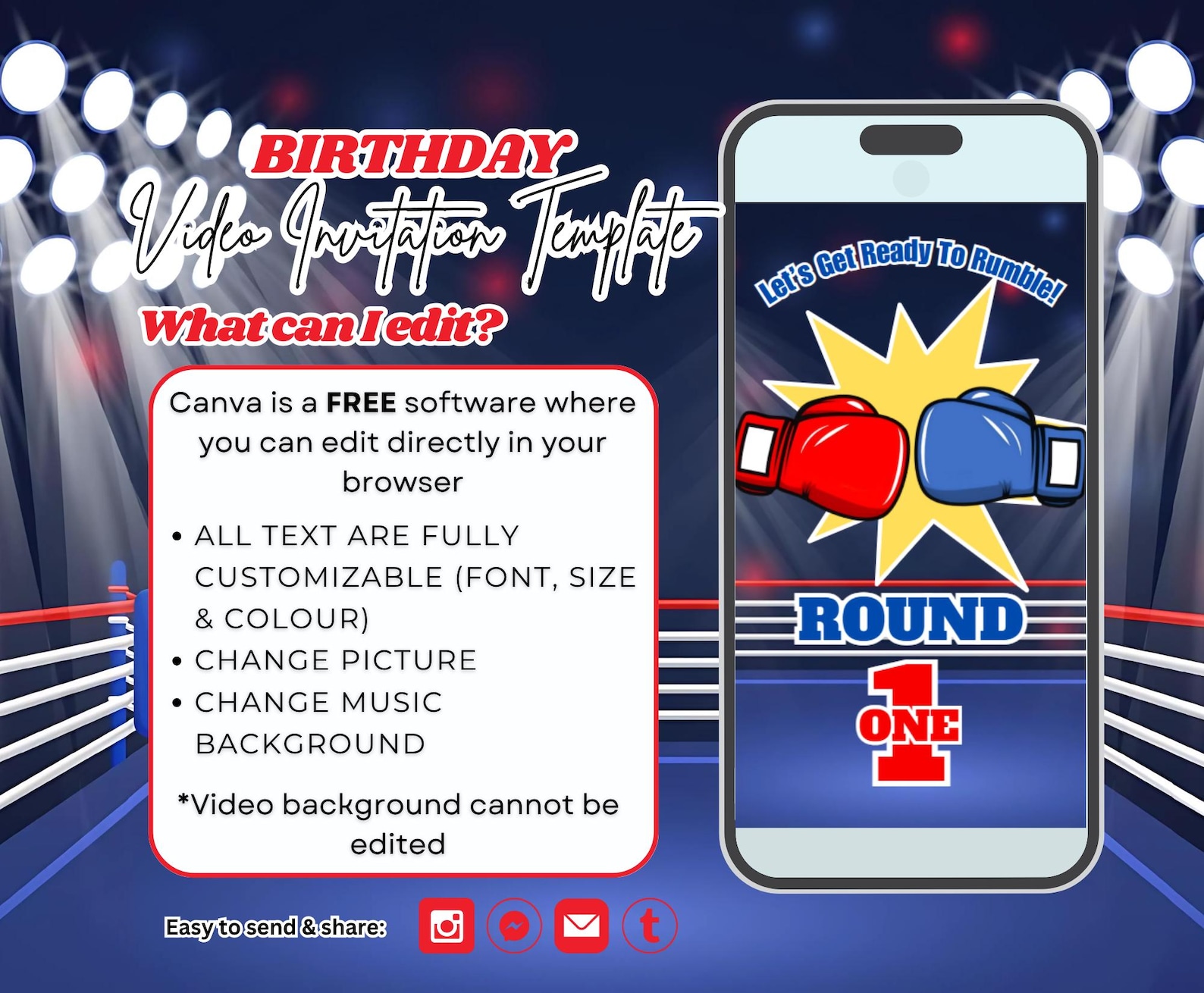 Editable Boxing Birthday Video Invitation, Boxing Theme Party, Sports ...