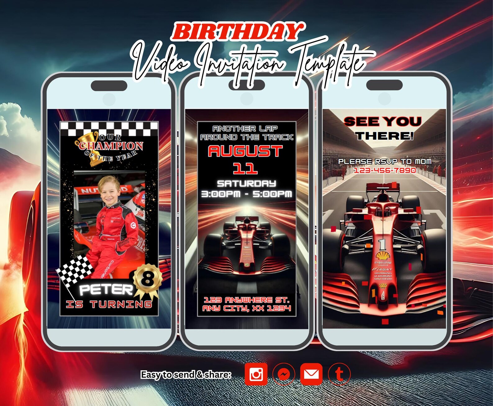 Formula Car Birthday Video Invitation: Race Car Theme Party, Editable ...