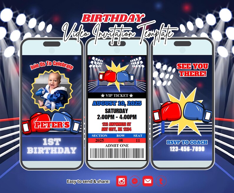 Editable Boxing Birthday Video Invitation: Boxing Theme Party, Sports ...