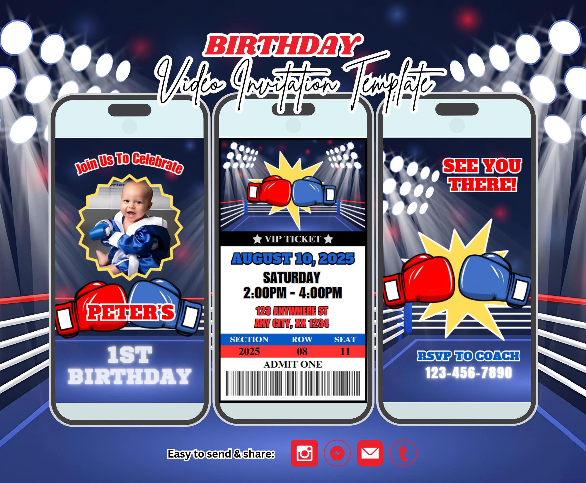 Editable Boxing Birthday Video Invitation, Boxing Theme Party, Sports ...