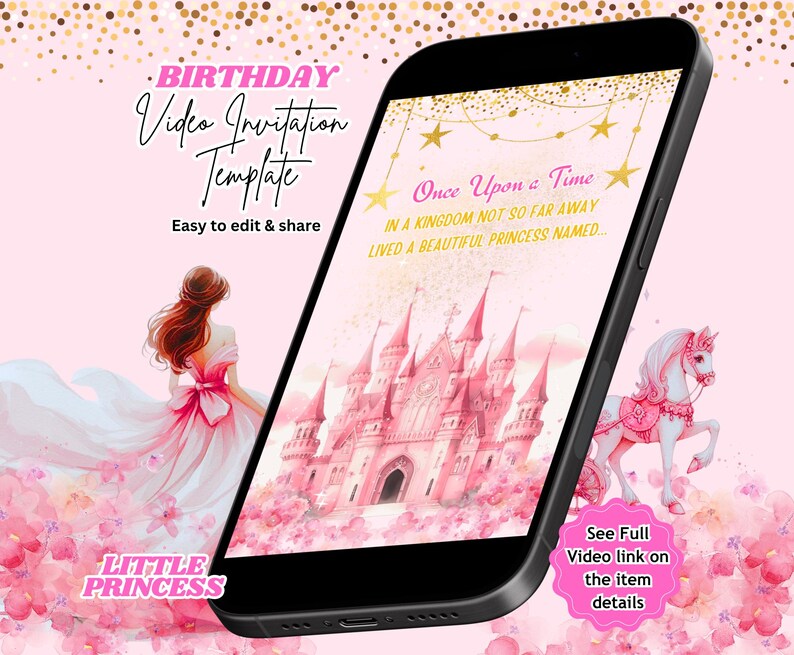 Editable Princess Birthday Video Invitation Template, Digital Princess ...