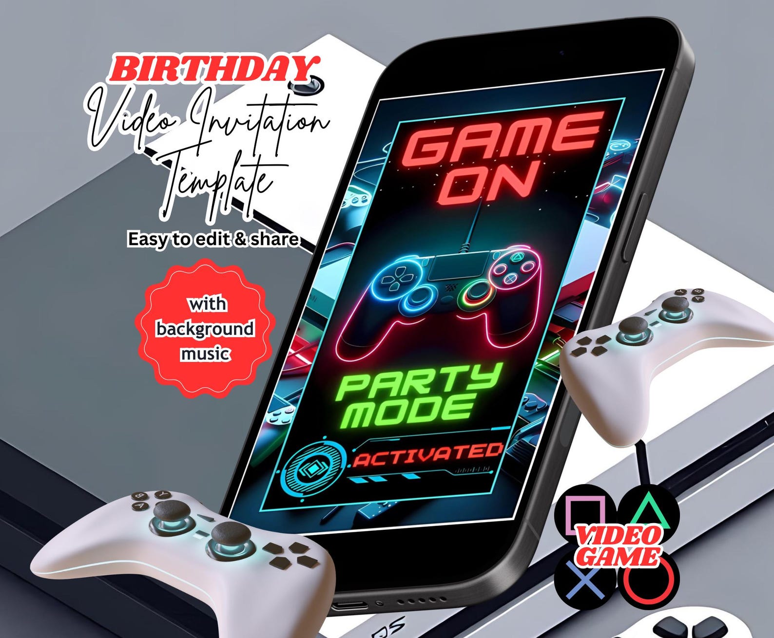 Editable Video Gamer Birthday Video Invitation Template, Video Game ...