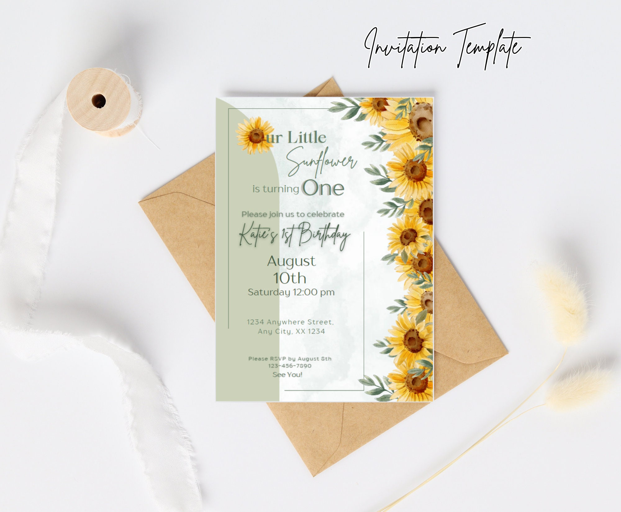 Sunflower Birthday Invitation, Floral Party, Sunflower Invite, Editable ...