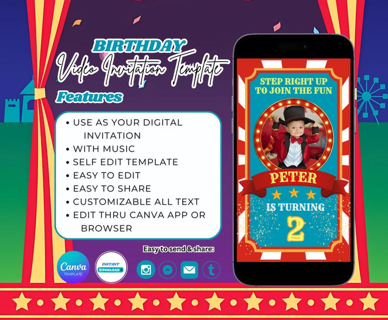 Editable Carnival Birthday Video Invitation: Carnival Theme Party ...