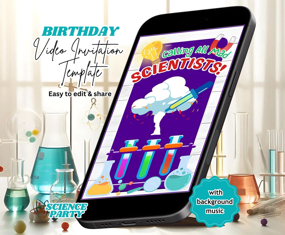 Science Party Invitation, Birthday Video Invitation, Science Birthday ...