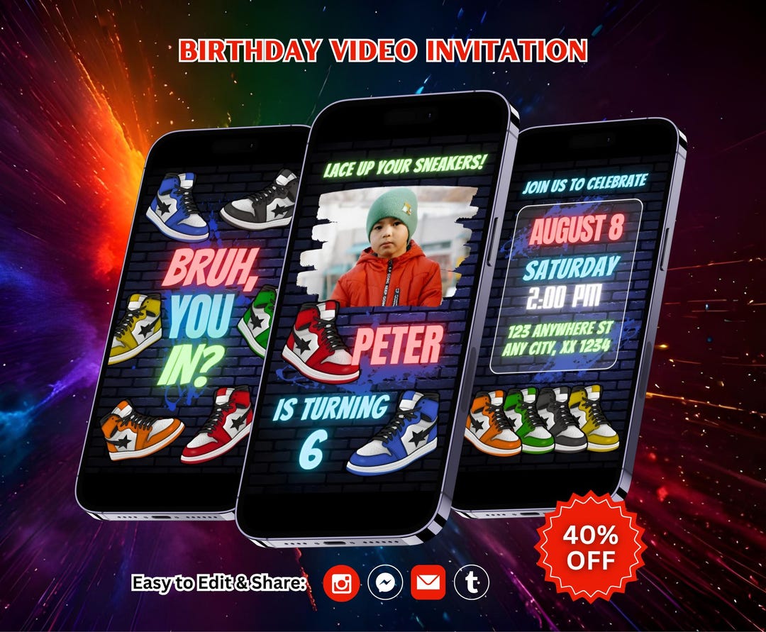 Editable Sneaker Birthday Video Invitation: Sneakers Ball, Sneaker ...