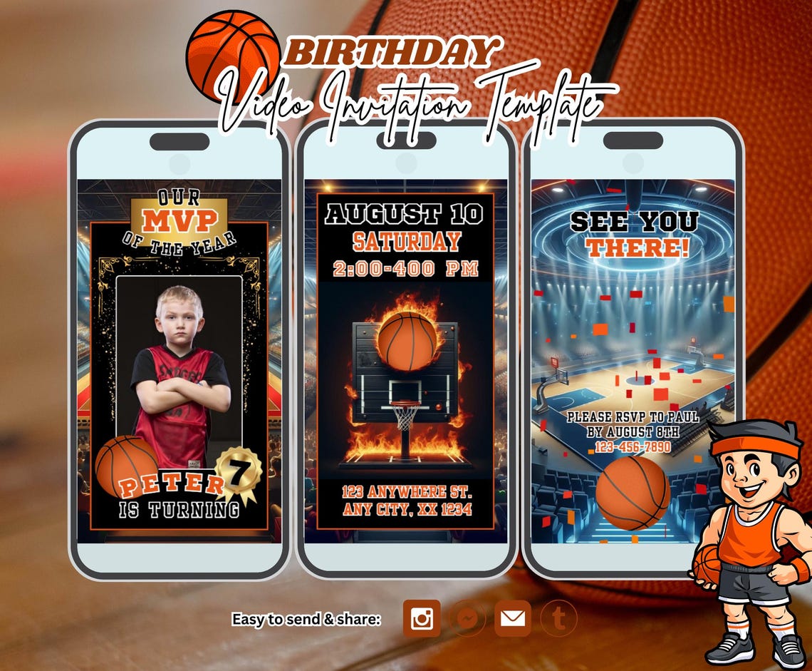 Basketball Birthday Invitation, Editable Video Invitation, Basketball ...