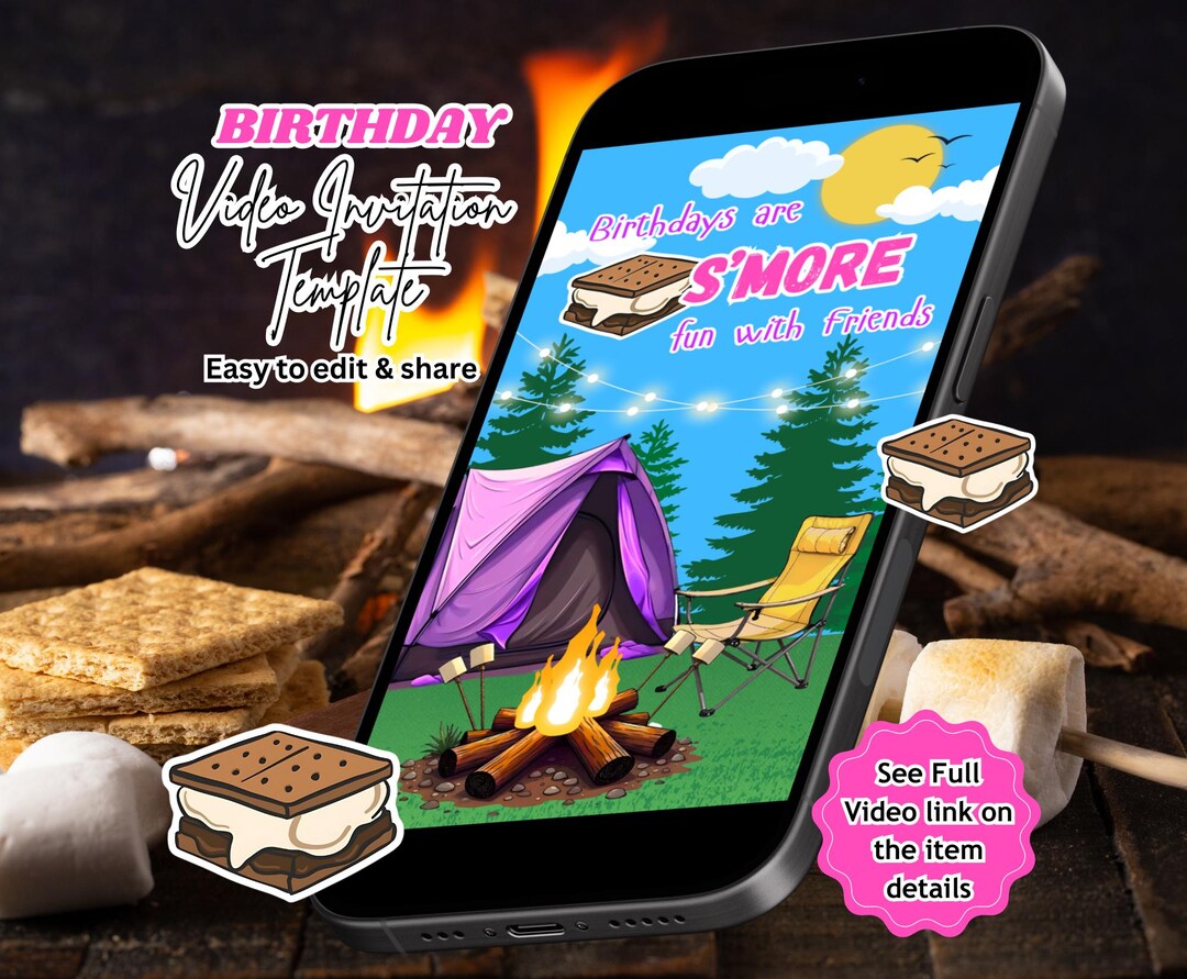 Smore Birthday Video Invitation, Camping Party, Smore Invite, Editable ...